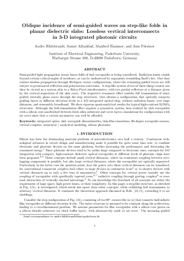 (PDF) Oblique incidence of semi-guided waves on step-like folds in planar dielectric slabs ...