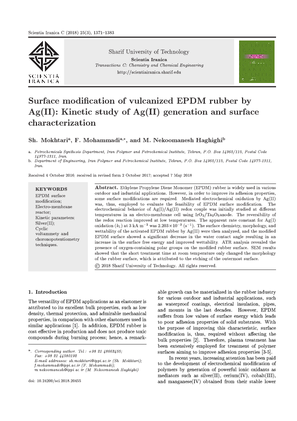 Surface modification of vulcanized EPDM rubber by Ag (II): Kinetic ...