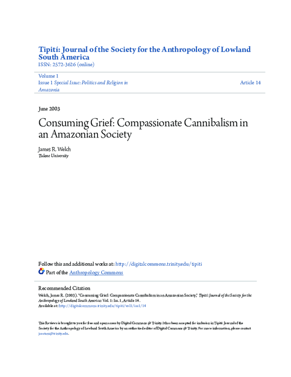 (PDF) Consuming Grief: Compassionate Cannibalism in an Amazonian Society