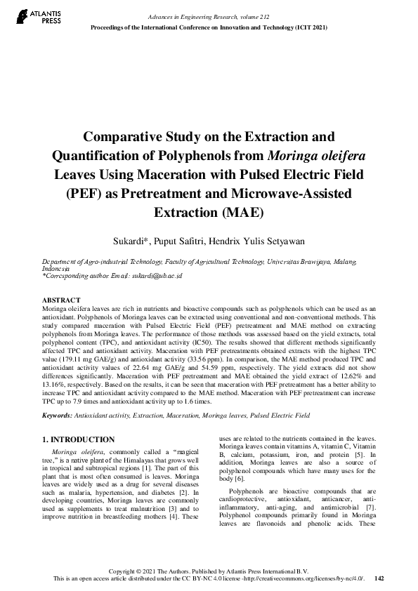 (PDF) Comparative Study on the Extraction and Quantification of Polyphenols from Moringa ...