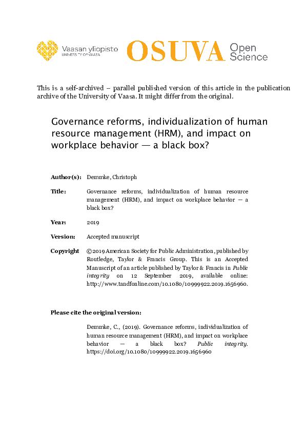 (PDF) Governance Reforms, Individualization of Human Resource ...