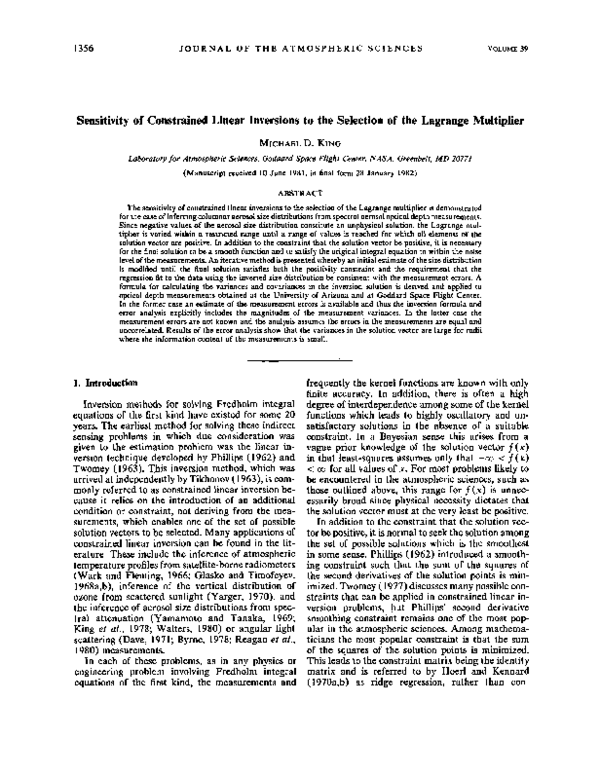 (PDF) Sensitivity of Constrained Linear Inversions to the Selection of the Lagrange Multiplier