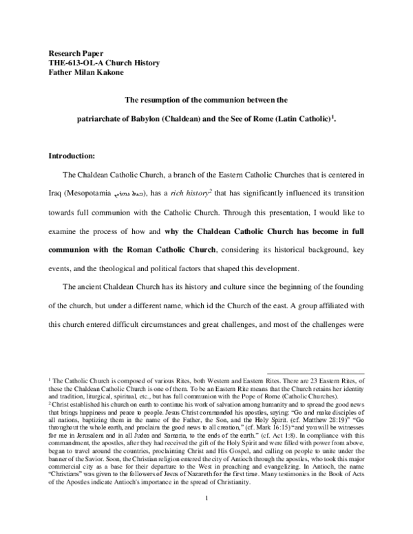 (PDF) The resumption of the communion between the patriarchate of ...