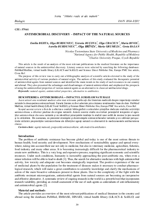 (PDF) Antimicrobial Discovery – Impact of the Natural Sources