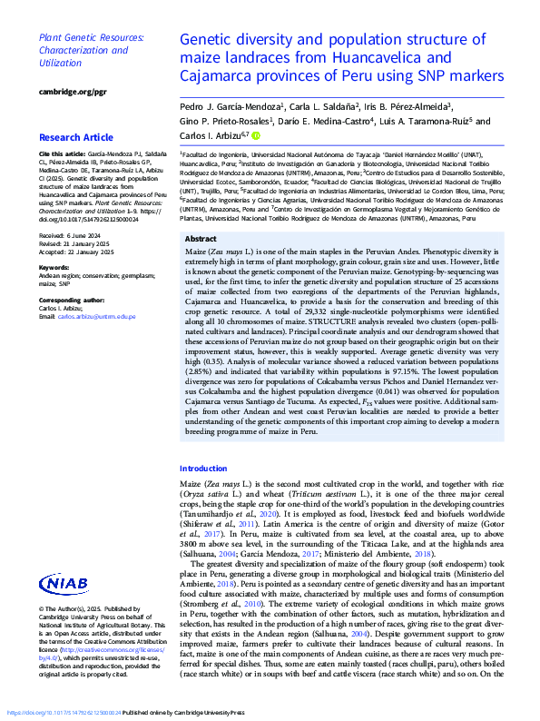 (PDF) Genetic diversity and population structure of maize landraces ...