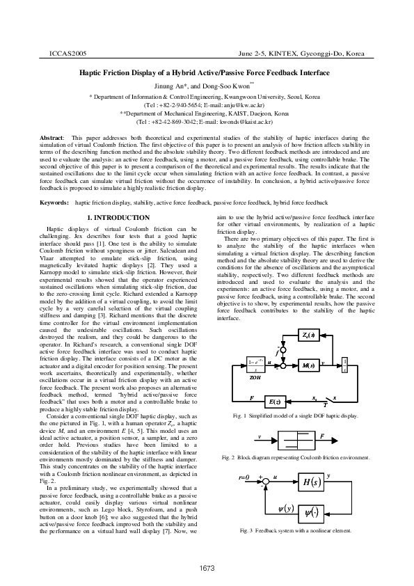 (PDF) Haptic Friction Display of a Hybrid Active/Passive Force Feedback ...