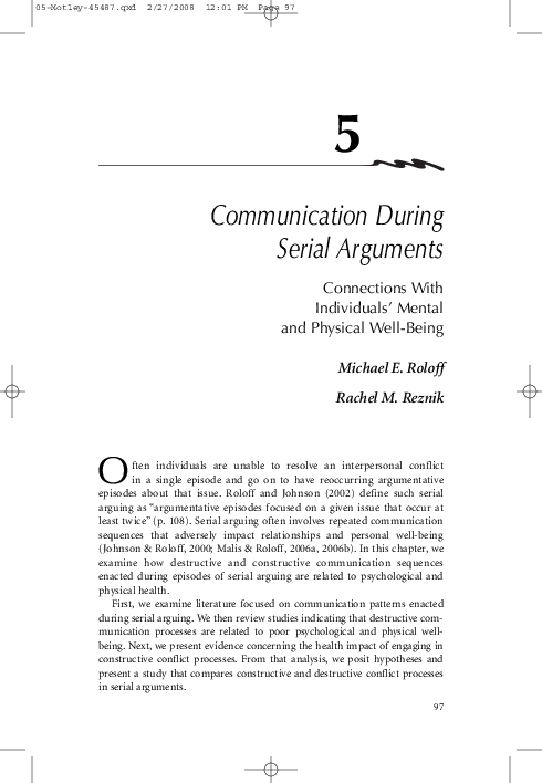 (PDF) 5 Communication During Serial Arguments: Connections With ...