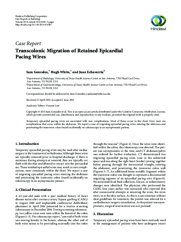 Transcolonic Migration of Retained Epicardial Pacing Wires