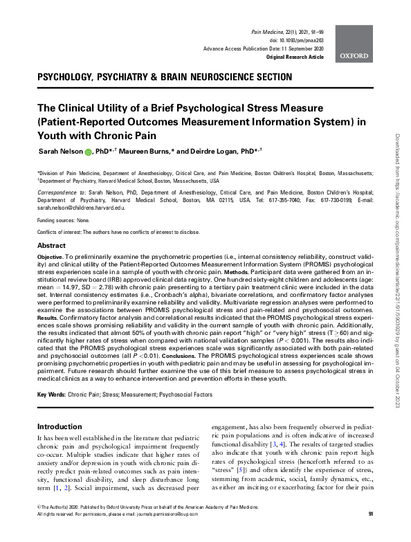 (PDF) The Clinical Utility of a Brief Psychological Stress Measure ...