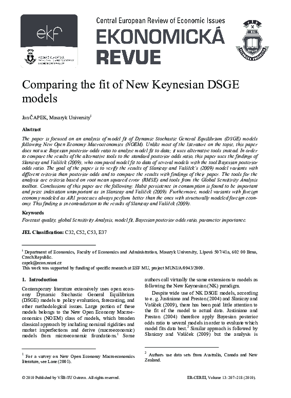(PDF) Comparing the fit of New Keynesian DSGE models
