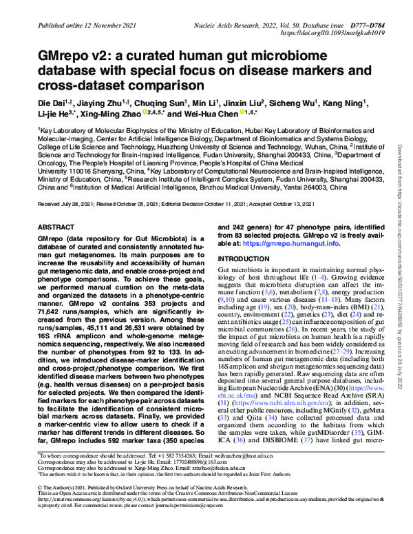 GMrepo v2: a curated human gut microbiome database with special focus ...