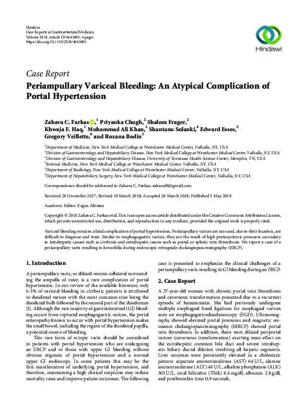(PDF) Periampullary Variceal Bleeding: An Atypical Complication of Portal Hypertension
