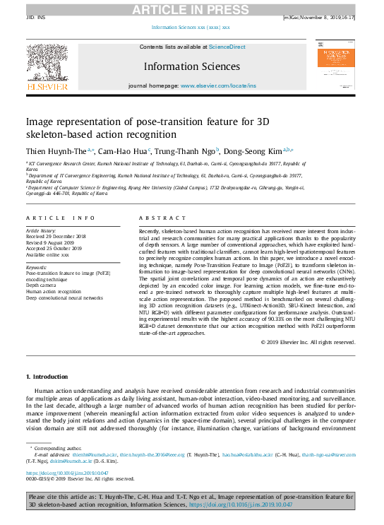(PDF) Image representation of pose-transition feature for 3D skeleton-based action recognition