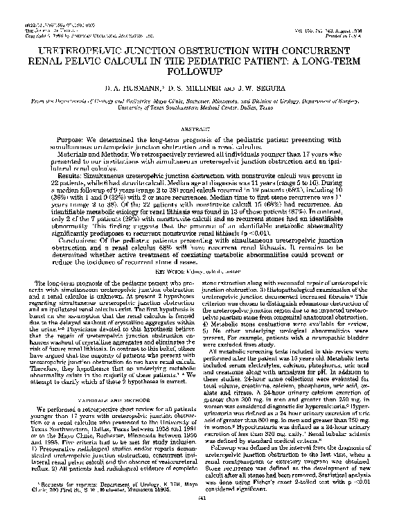 Ureteropelvic Junction Obstruction with Concurrent Renal Pelvic Calculi ...