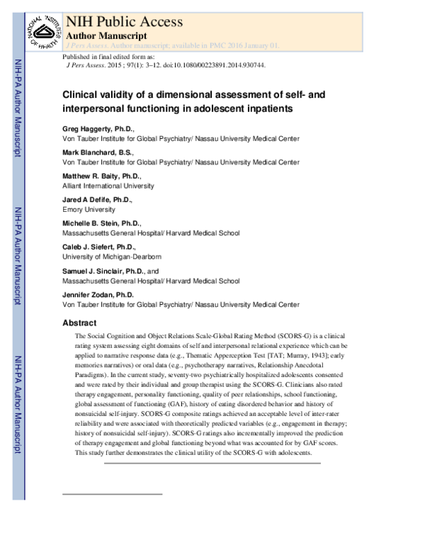 (PDF) Clinical Validity of a Dimensional Assessment of Self- and Interpersonal Functioning in ...