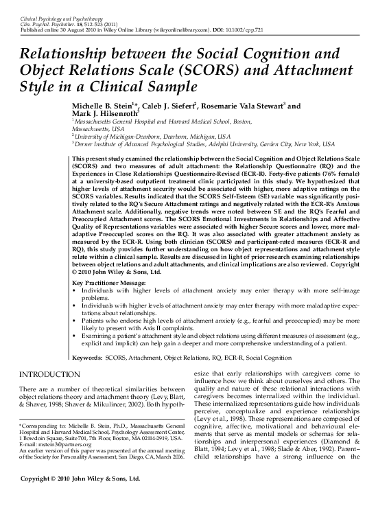 (PDF) Relationship between the Social Cognition and Object Relations ...