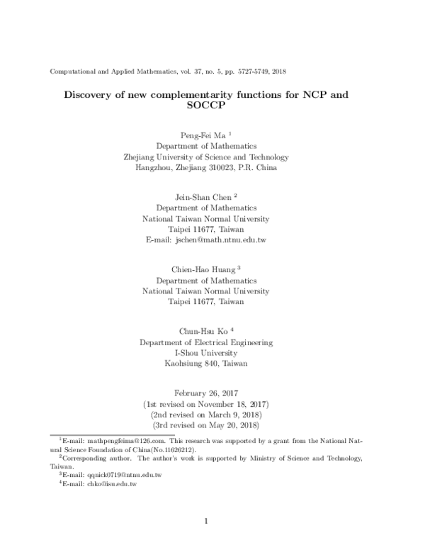 (PDF) Discovery of new complementarity functions for NCP and SOCCP