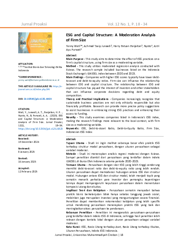 (PDF) ESG and Capital Structure: A Moderation Analysis of Firm Size