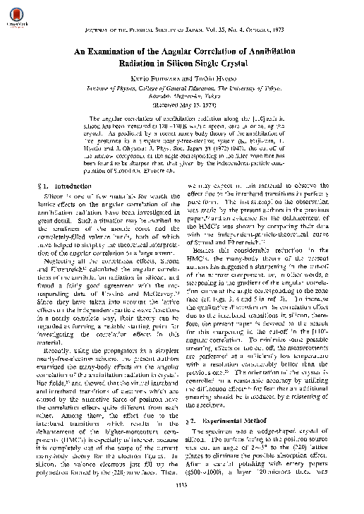 (PDF) An Examination of the Angular Correlation of Annihilation Radiation in Silicon Single Crystal