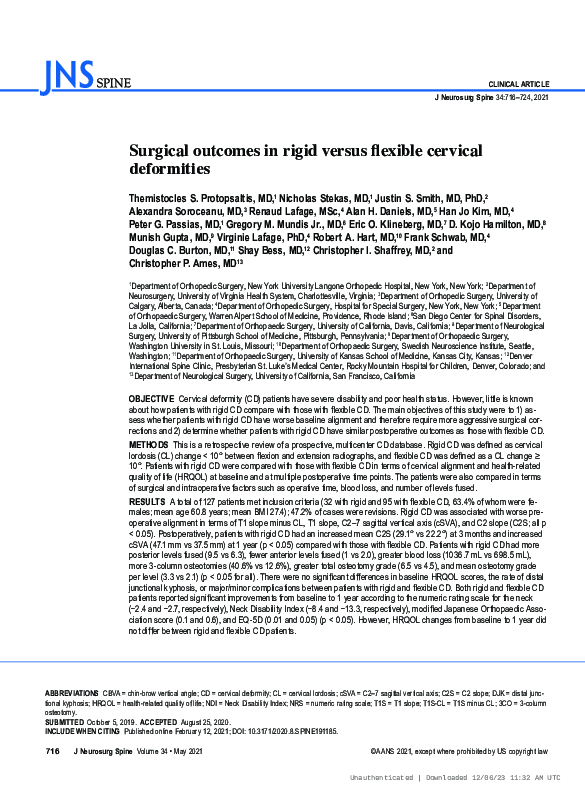 (PDF) Surgical outcomes in rigid versus flexible cervical deformities