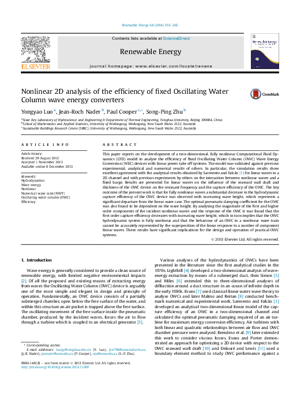 (PDF) Nonlinear 2D analysis of the efficiency of fixed Oscillating Water Column wave energy ...