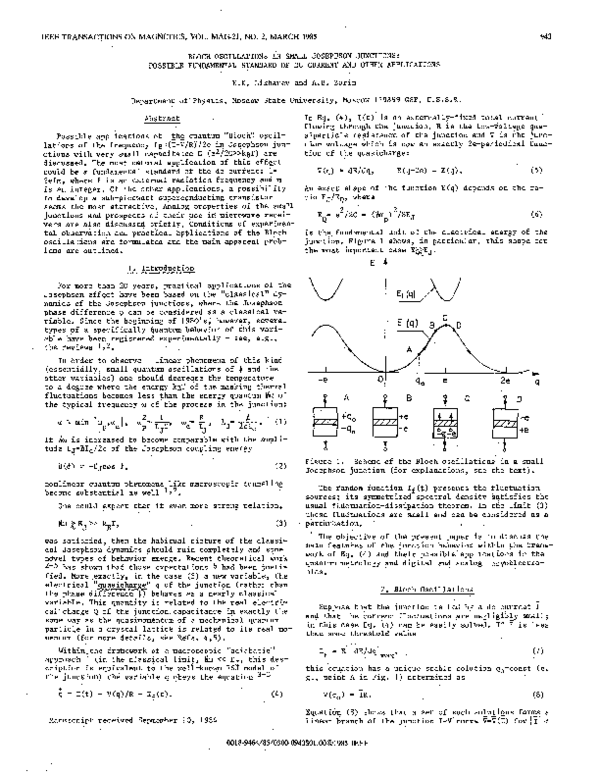 (PDF) Bloch oscillations in small Josephson junctions: Possible fundamental standard of dc ...