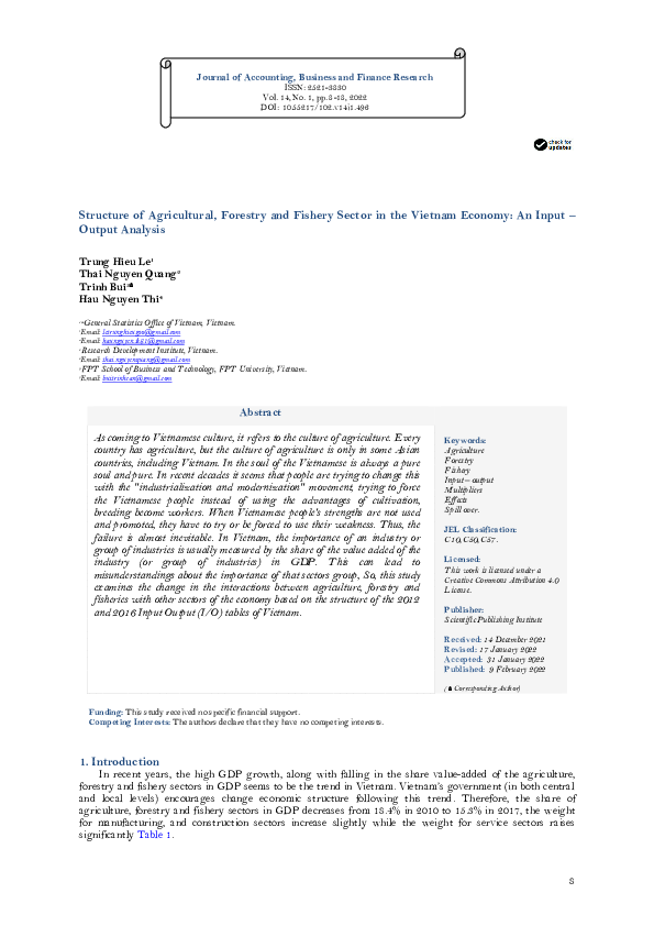 (PDF) Structure of Agricultural, Forestry and Fishery Sector in the Vietnam Economy: An Input ...