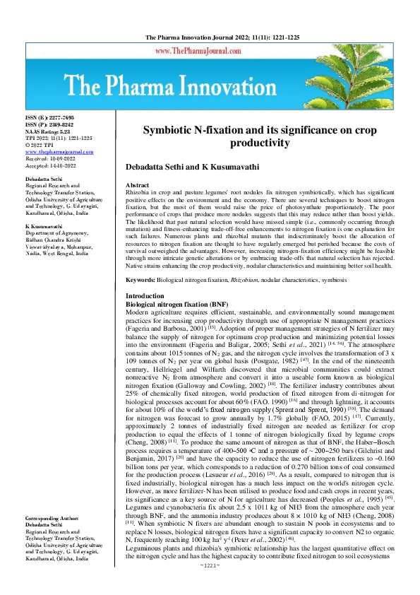 (PDF) Symbiotic N-fixation and its significance on crop productivity