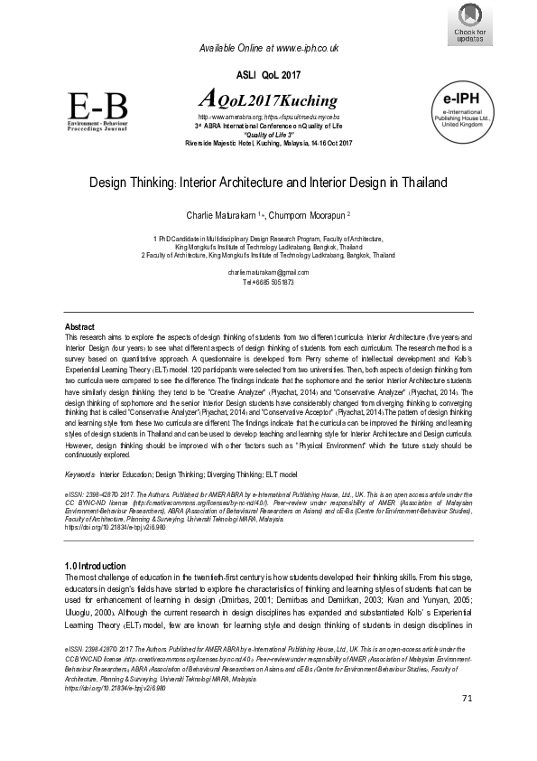 (PDF) Design Thinking: Interior Architecture and Interior Design in ...