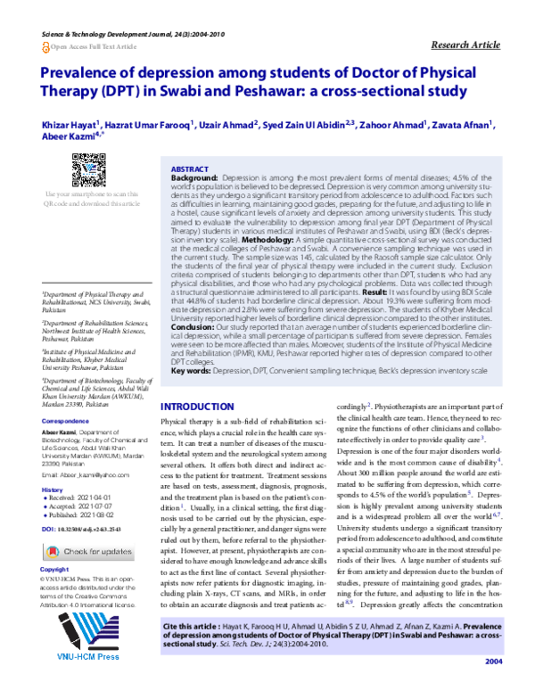 (PDF) Prevalence of depression among students of Doctor of Physical ...