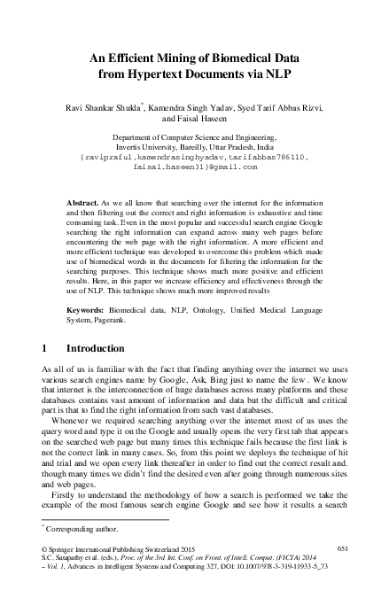 (PDF) An Efficient Mining of Biomedical Data from Hypertext Documents via NLP