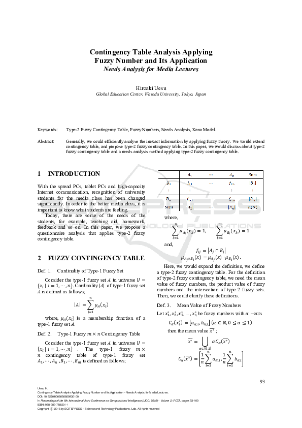 (PDF) Contingency Table Analysis Applying Fuzzy Number and Its ...