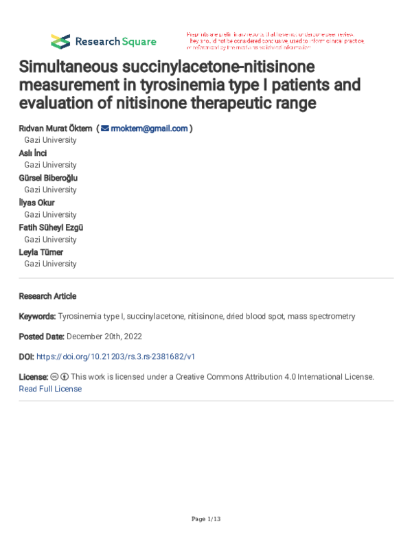 (PDF) Simultaneous succinylacetone-nitisinone measurement in ...