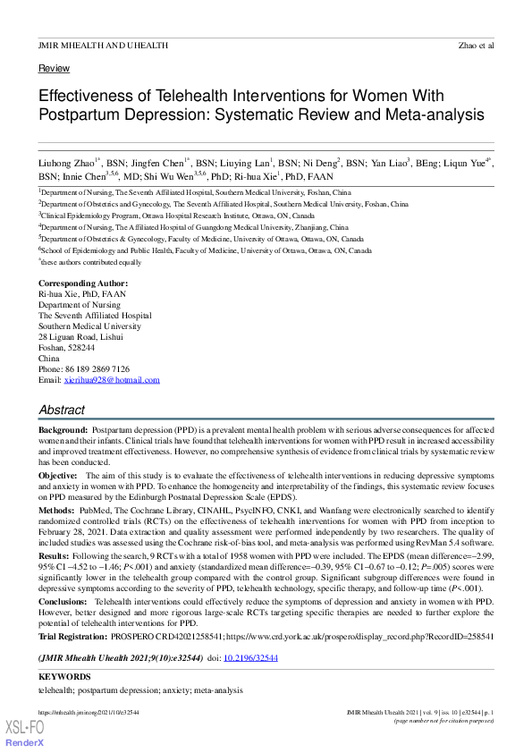 (PDF) Effectiveness of Telehealth Interventions for Women With ...