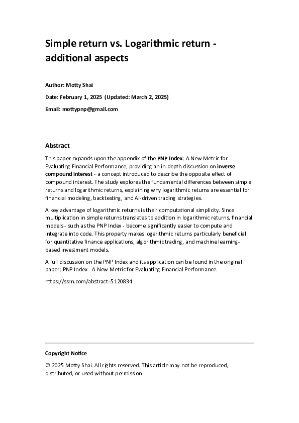 (PDF) Simple return vs. Logarithmic return - additional aspects