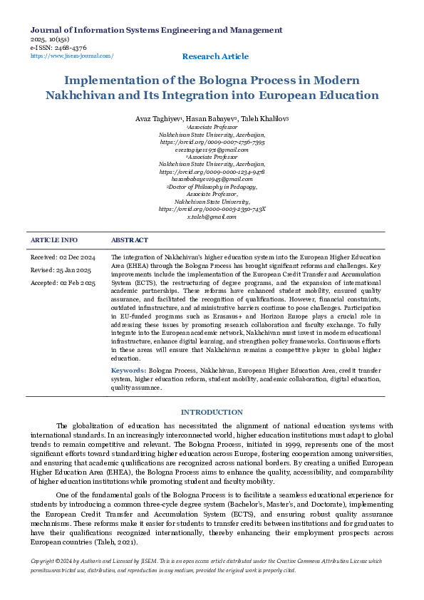 (PDF) Implementation of the Bologna Process in Modern Nakhchivan and ...