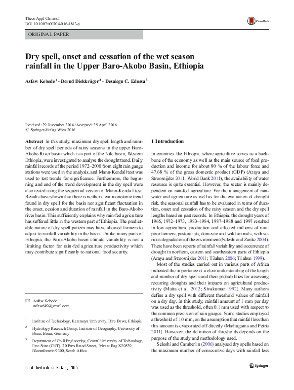 (PDF) Dry spell, onset and cessation of the wet season rainfall in the ...