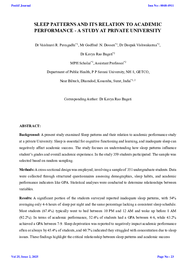 (PDF) SLEEP PATTERNS AND ITS RELATION TO ACADEMIC PERFORMANCE -A STUDY ...