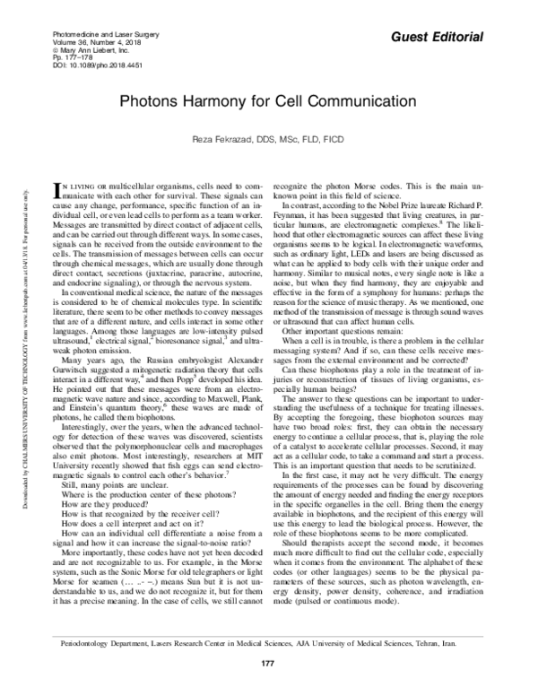(PDF) Photons Harmony for Cell Communication