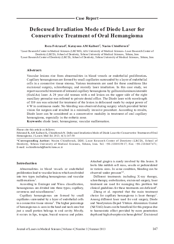 (PDF) Defocused irradiation mode of diode laser for conservative ...