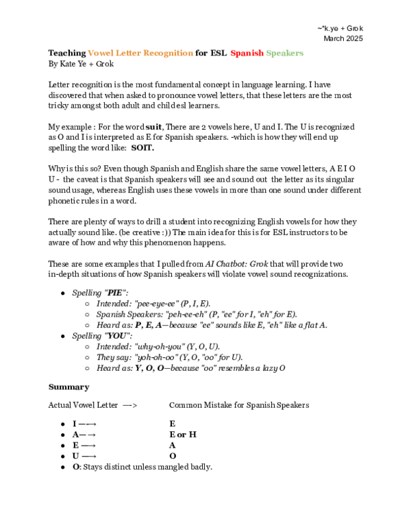 (PDF) Teaching Vowel Letter Recognition for ESL Spanish Speakers