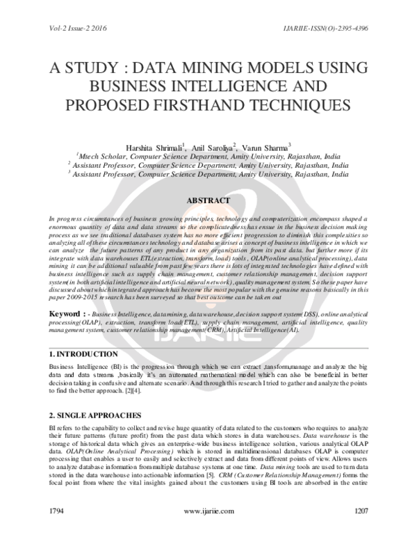 (PDF) A Study : Data Mining Models Using Business Intelligence and ...