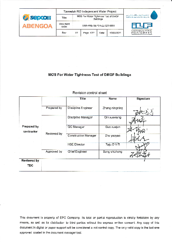 (PDF) MS For Water Tightness Test