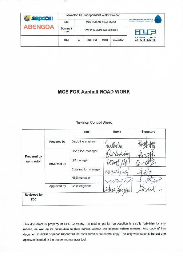 (PDF) MOS for Asphalt Road work
