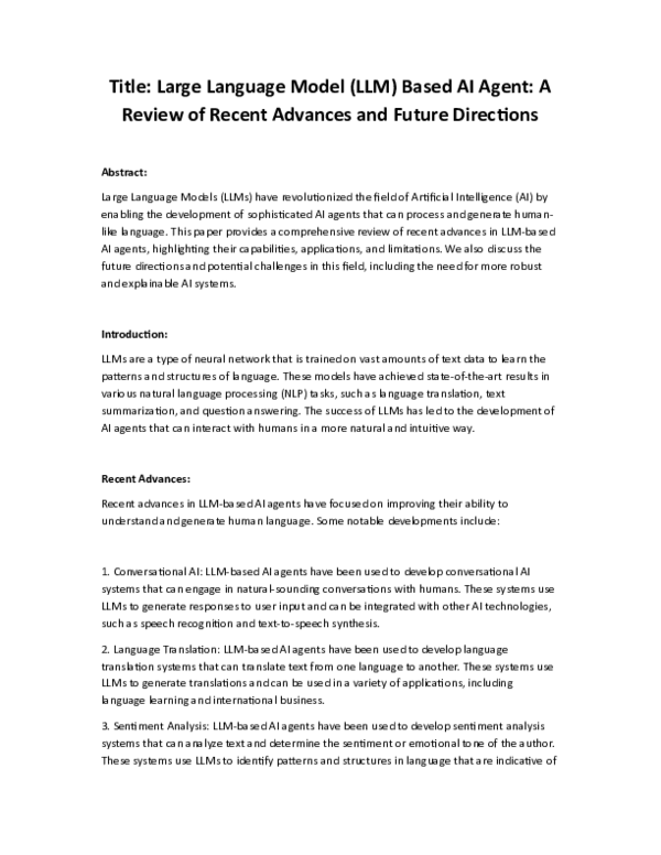 (PDF) Large Language Model (LLM) Based AI Agent: A Review of Recent ...