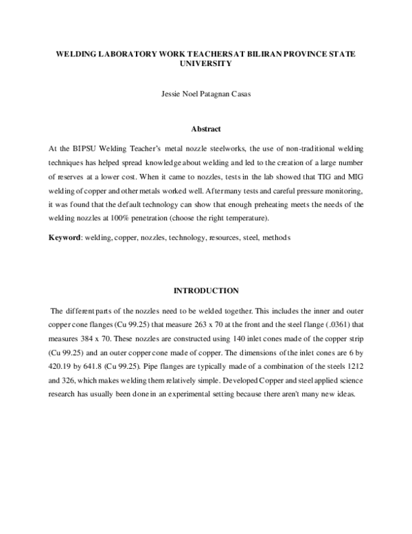 (PDF) WELDING LABORATORY WORK TEACHERS AT BILIRAN PROVINCE STATE UNIVERSITY