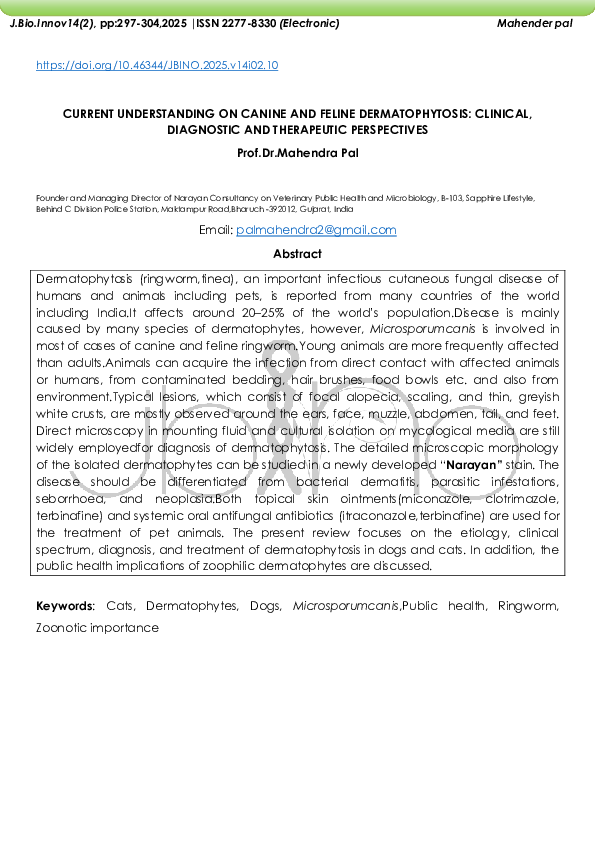 (PDF) CURRENT UNDERSTANDING ON CANINE AND FELINE DERMATOPHYTOSIS ...
