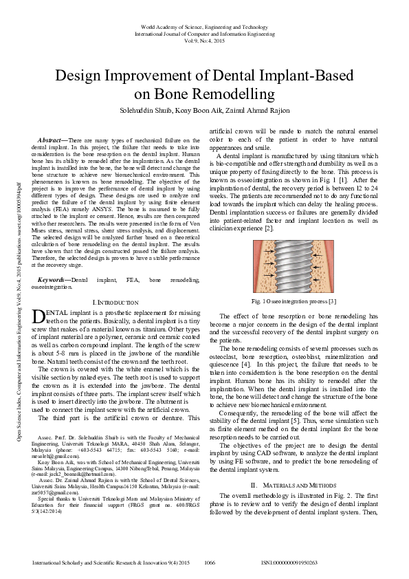 Design Improvement of Dental Implant-Based on Bone Remodelling