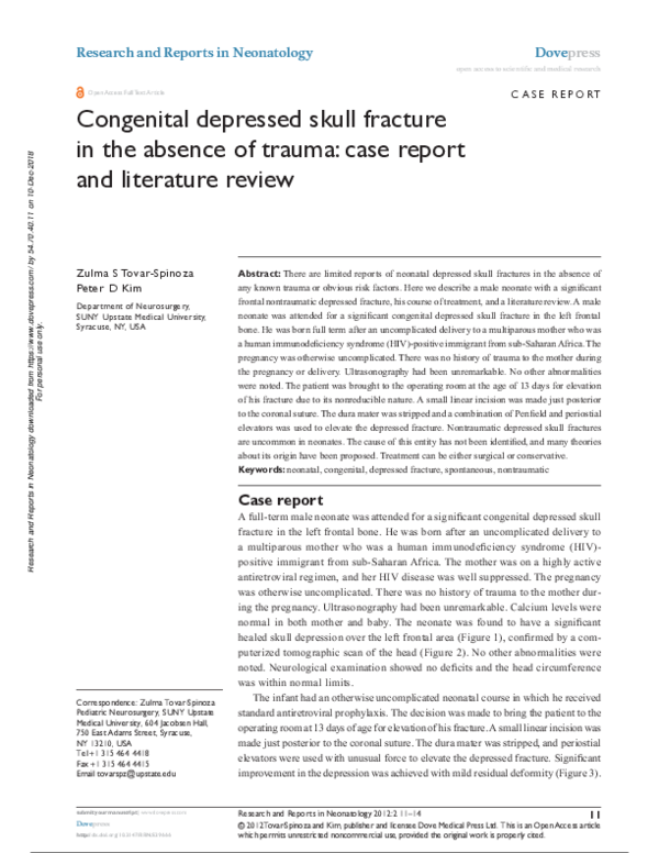(PDF) Congenital depressed skull fracture in the absence of trauma ...