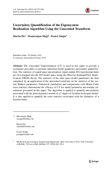 (PDF) Uncertainty Quantification of the Eigensystem Realization Algorithm Using the Unscented ...